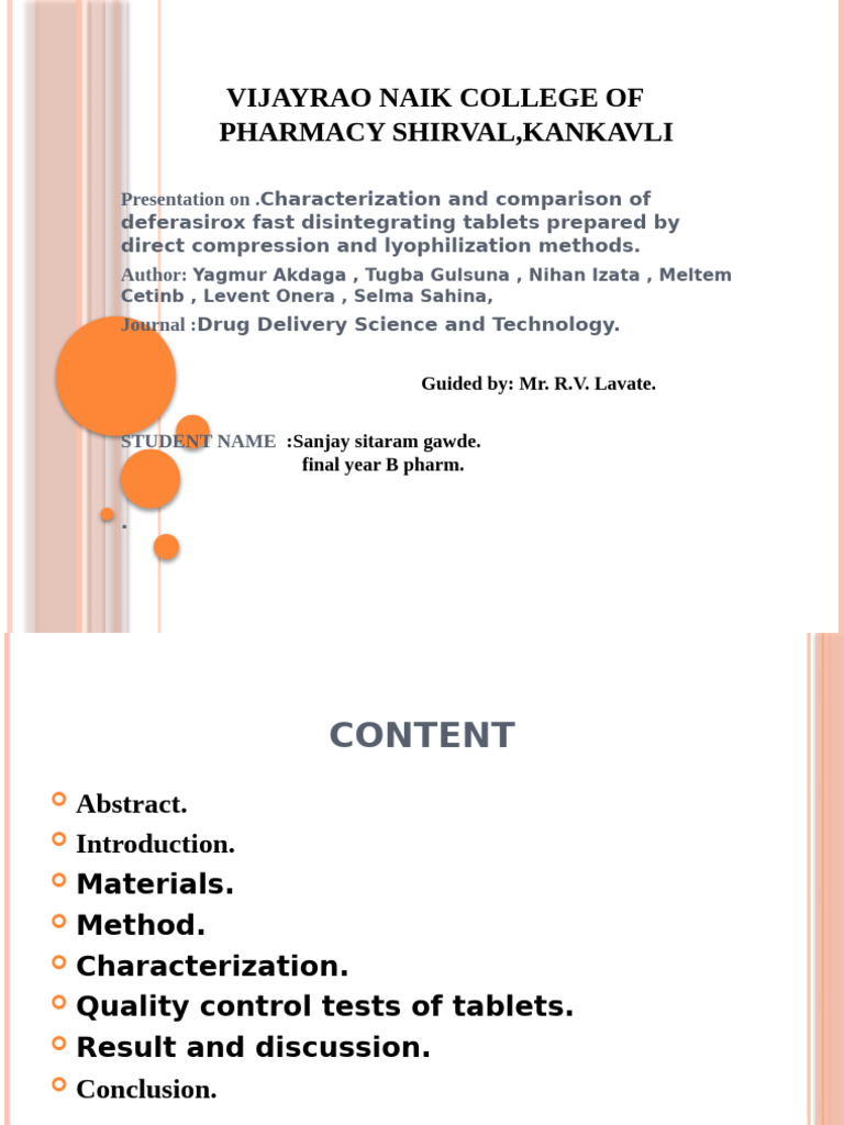 Deferasirox Fast Disintegrating Tablets Study | PDF | Tablet (Pharmacy ...
