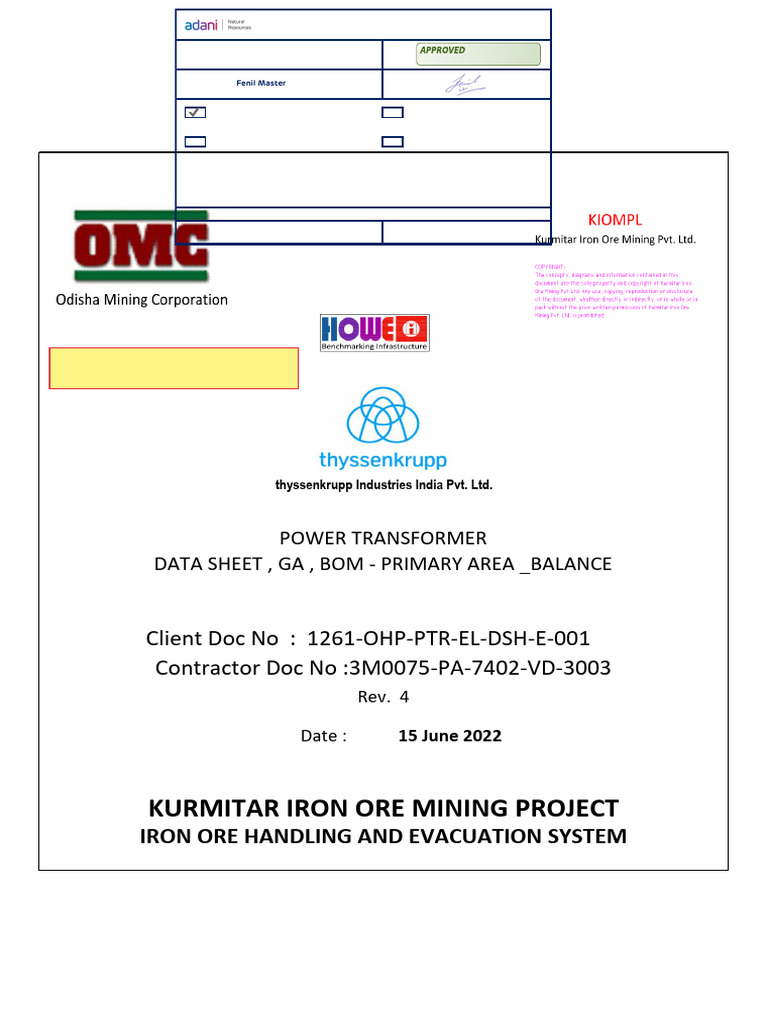 'POWER TRANSFORMER - DATA SHEET, GA, BOM - PRIMARY AREA - BALANCE - Rev.4-CAT01 | PDF