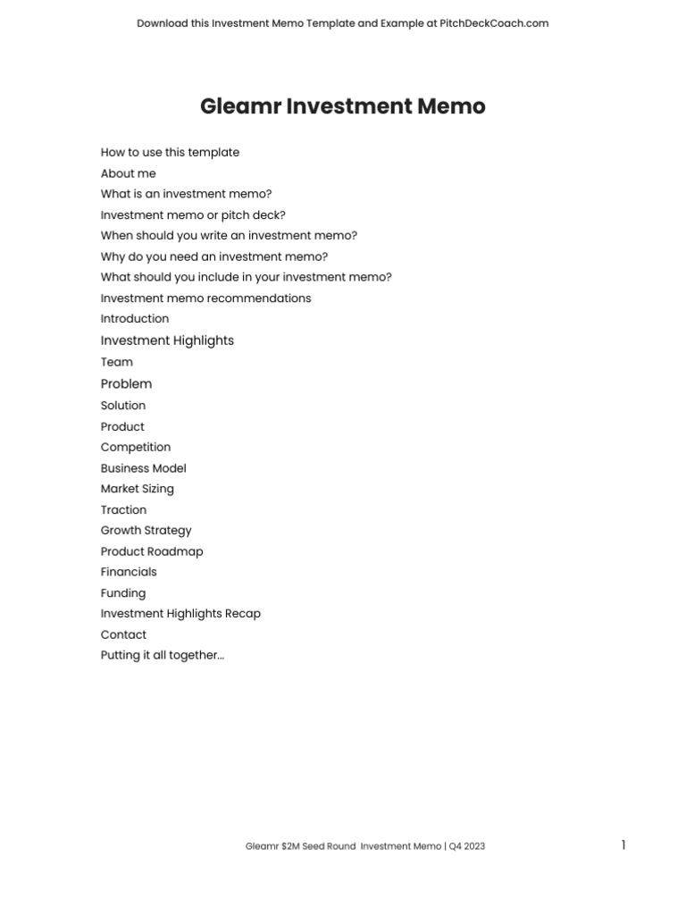Investment Memo & Example With Notes - Mar 2024 | PDF