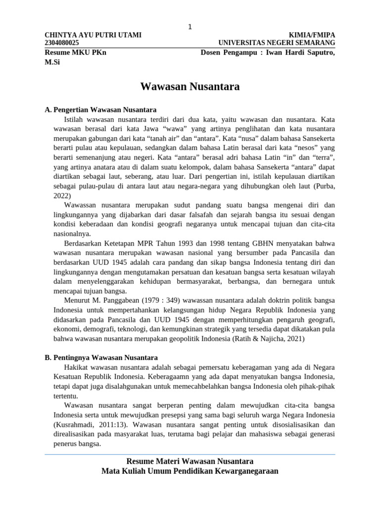 Resume MKU PKN - Wawasan Nusantara | PDF