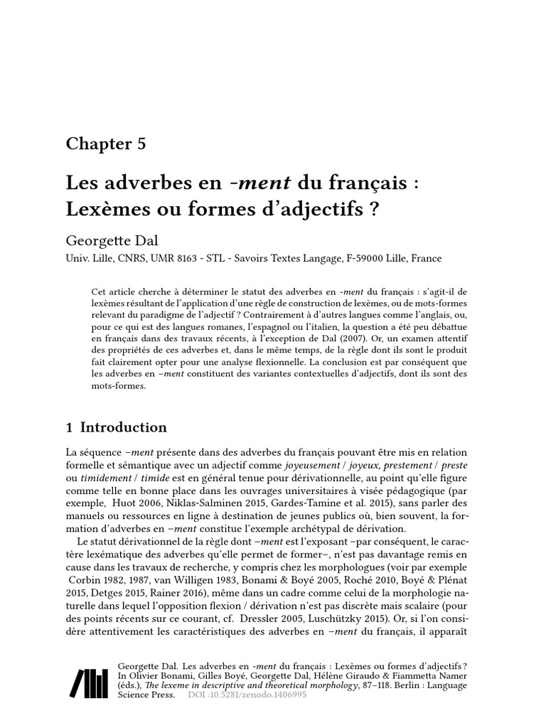 Les Adverbes en Du Français: Lexèmes Ou Formes D'adjectifs ? | PDF