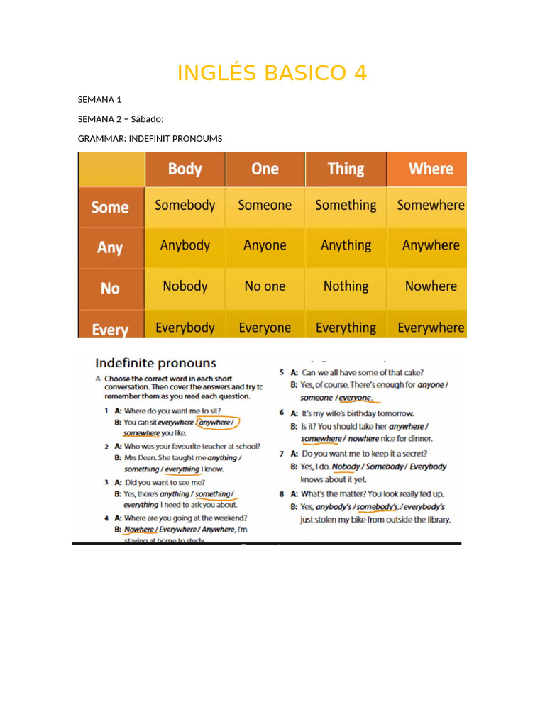 Inglés Basico 4 Práctica | PDF