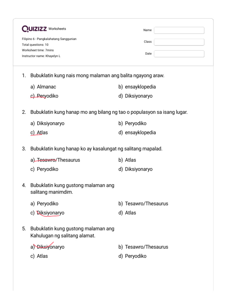 Filipino 6 - Pangkalahatang Sanggunian _ Quizizz | PDF