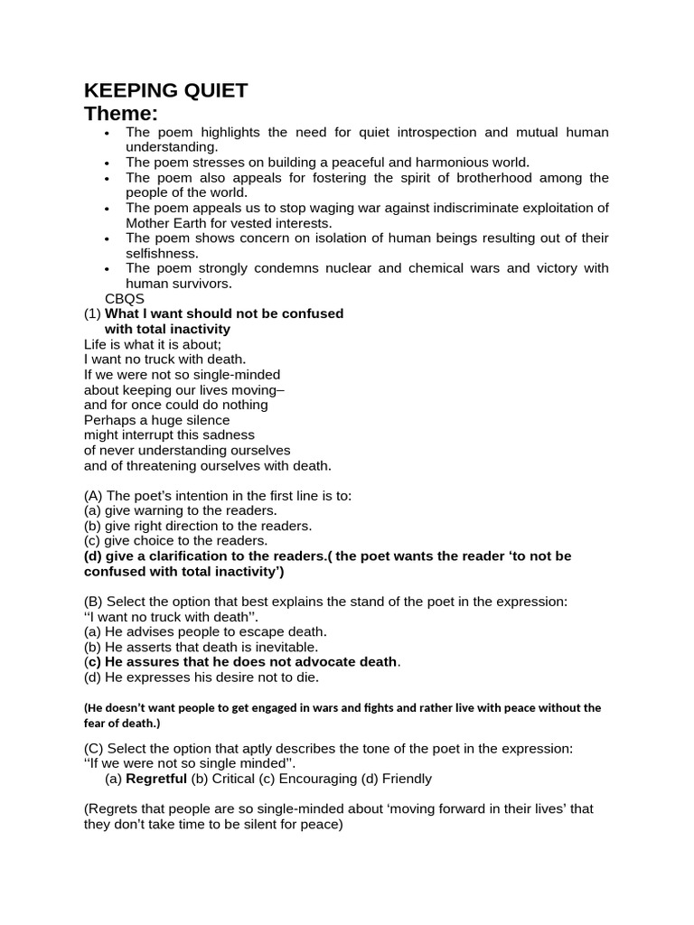 KEEPING QUIET NOTES | PDF