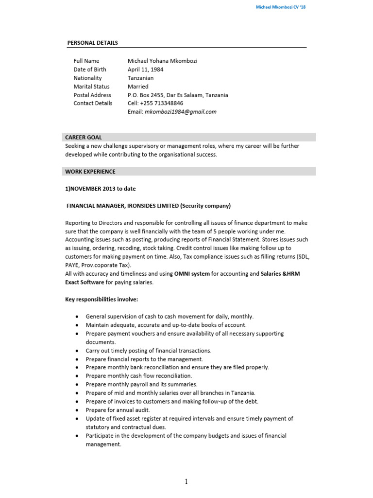 CV Michael Y Mkombozi | PDF