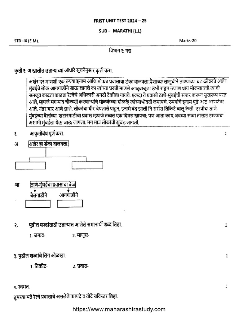 MH Board Class 9 Ut1 Marathi LL 300824 2025 | PDF