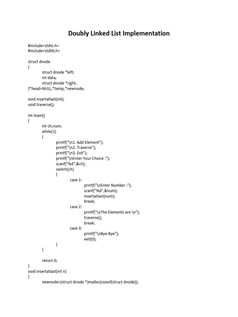 Doubly Linked List Implementation-Batch C 15-09-2020 | PDF