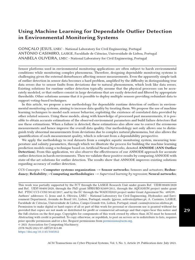 Using Machine Learning For Dependable Outlier Detection In Environmental Monitoring Systems Pdf