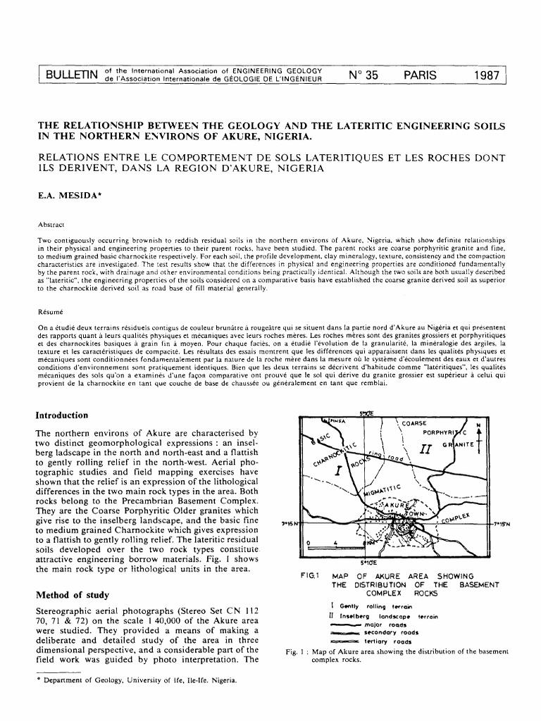 The Relationship Between The Geology and The Lateritic Engineering ...
