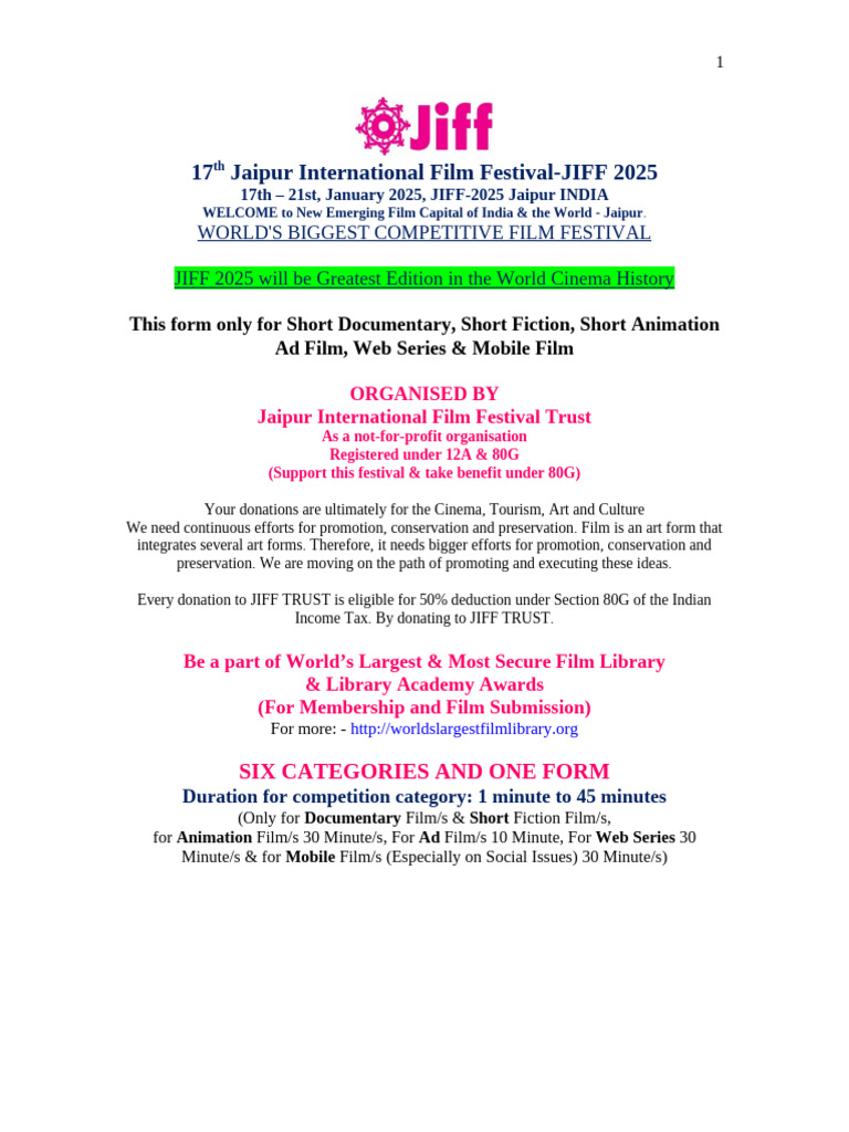 Entry Form Short Docu Animation JIFF-2 | PDF