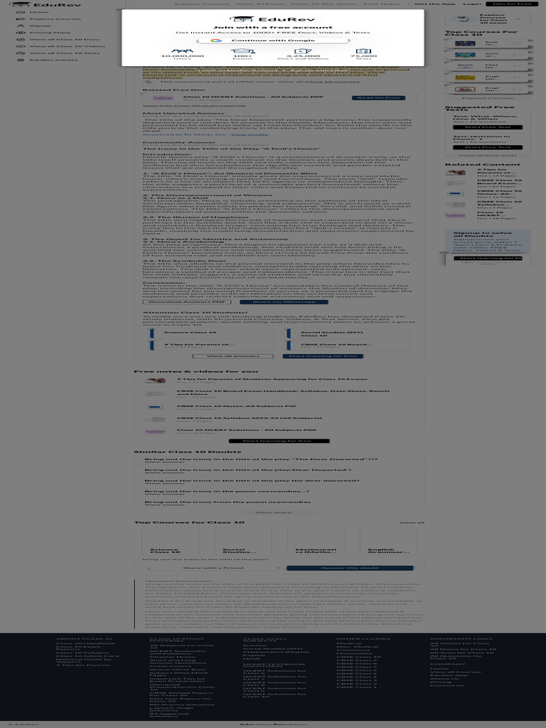 Bring Out The Irony in The Title of The Play - EduRev Class 10 Question ...