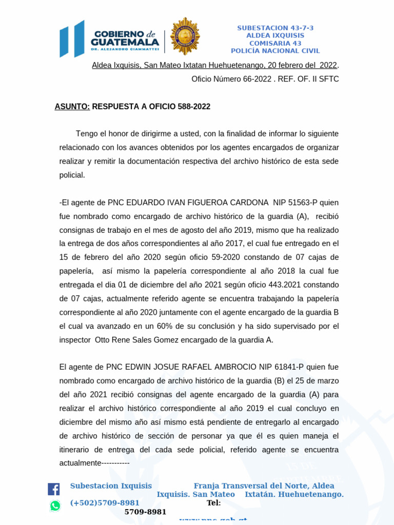 Informe de Archivo Histórico PNC | PDF