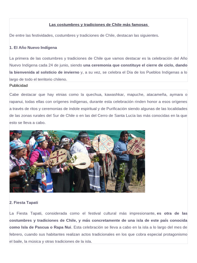 Las costumbres y tradiciones de Chile más famosas | PDF