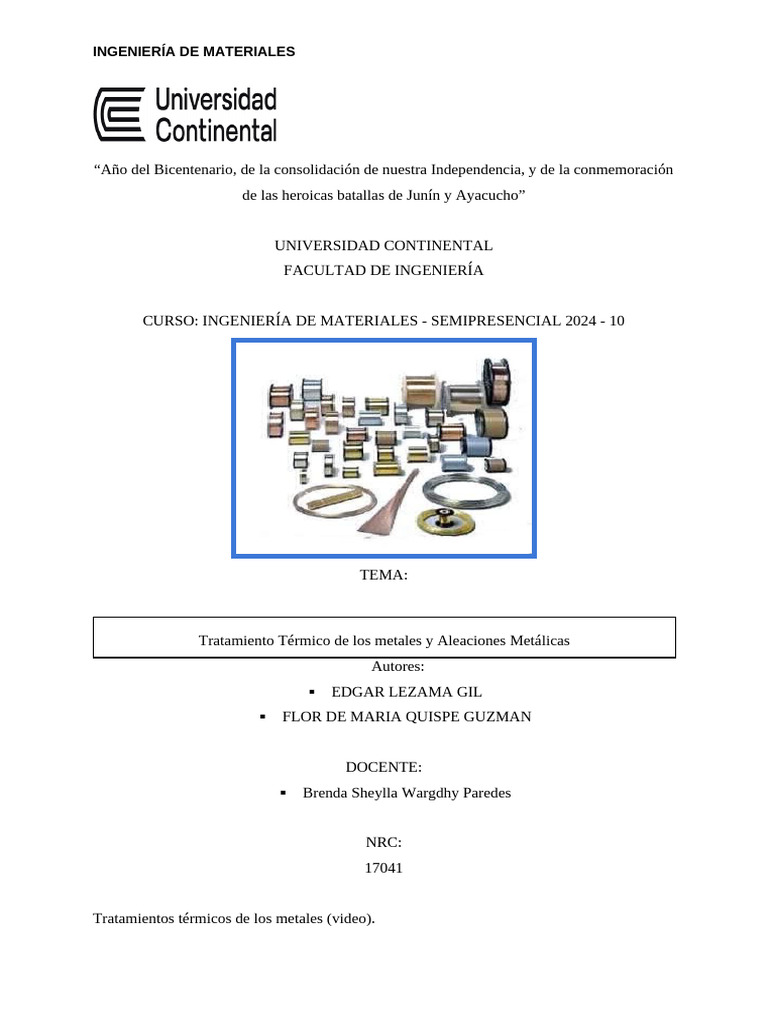 Trabajo Pa2-Aleaciones Ing. Materiales | PDF | Aleación | Tratamiento a base de calor
