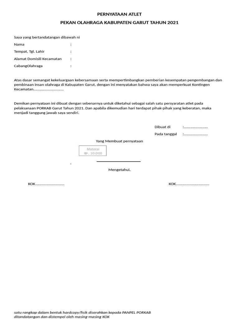 Form Pernyataan Mutasi Atlet | PDF