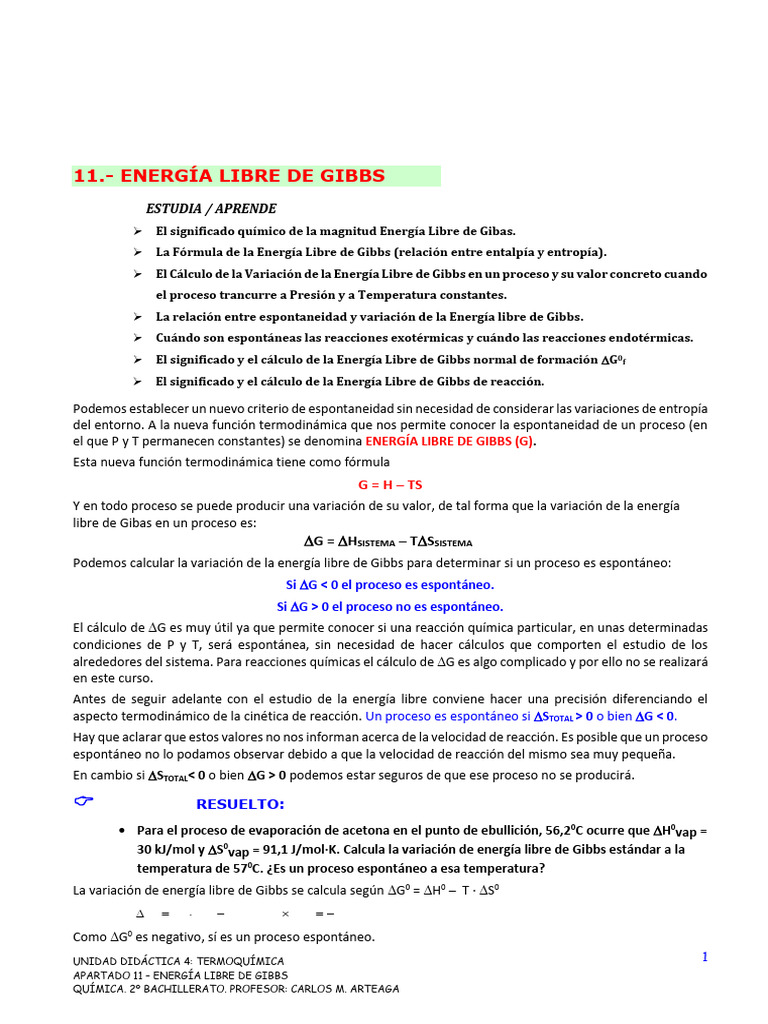 Ud04 Apartado 11 Energia Libre de Gibbs | PDF