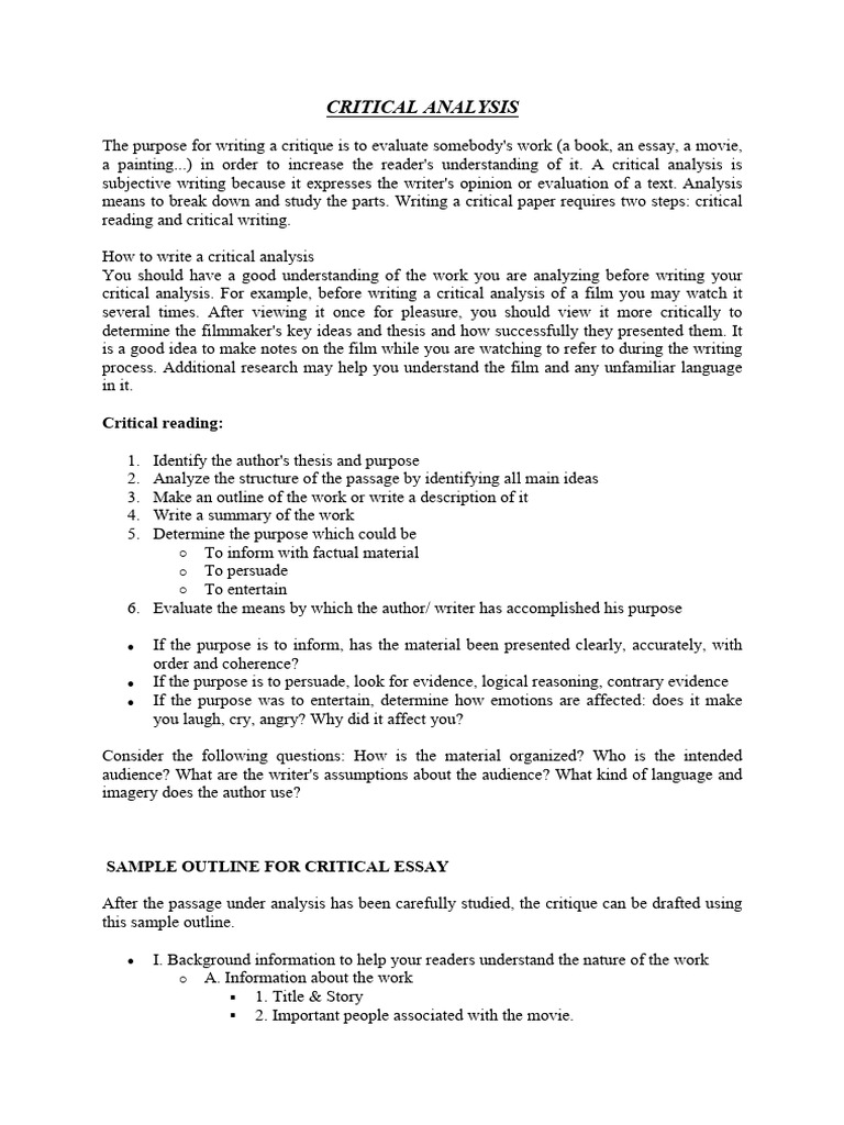Critical Analysis | PDF