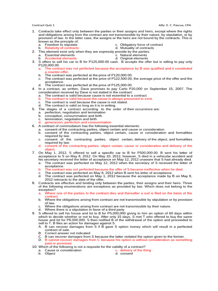 Contract quiz with answers | PDF