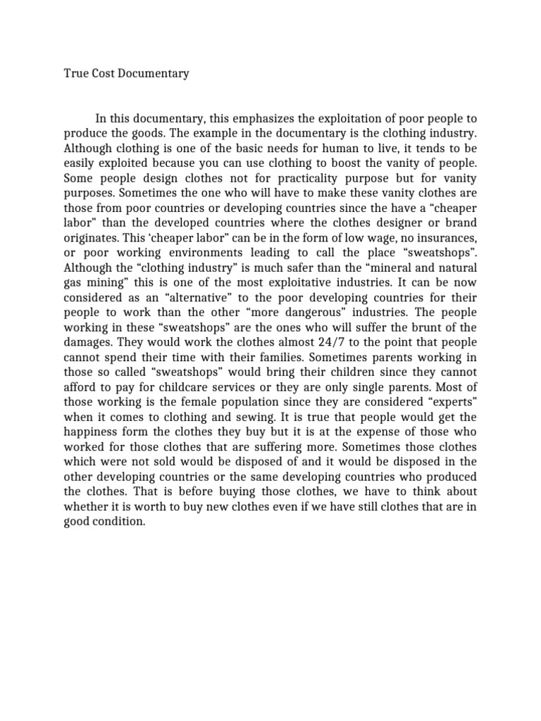 True Cost Documentary Commentary | PDF