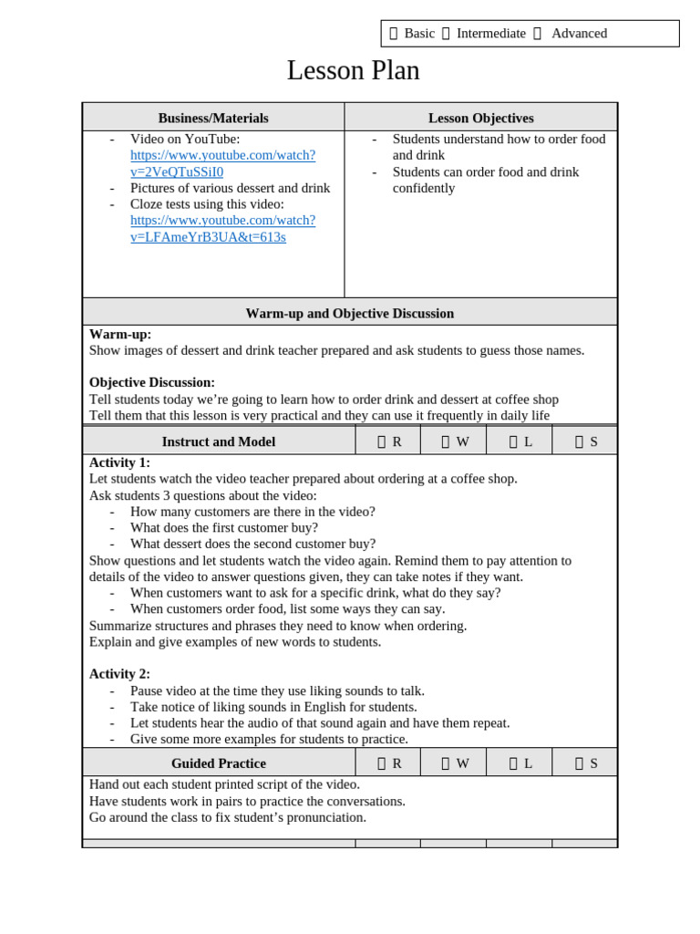 Lesson Plan for Listening, Speaking and Pronunciation | PDF