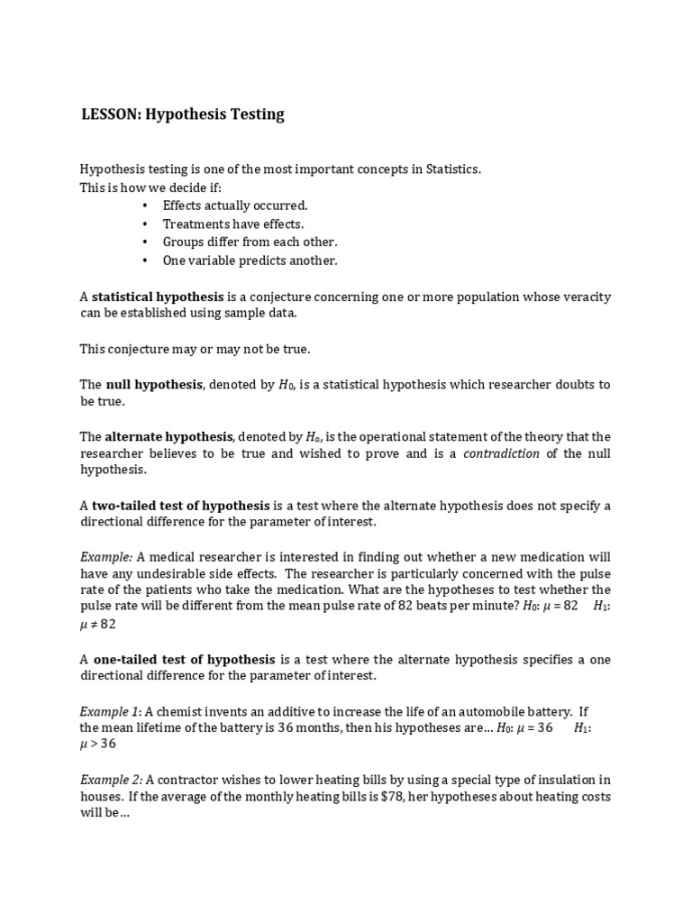 (Student's Handouts) - Hypothesis Testing | PDF