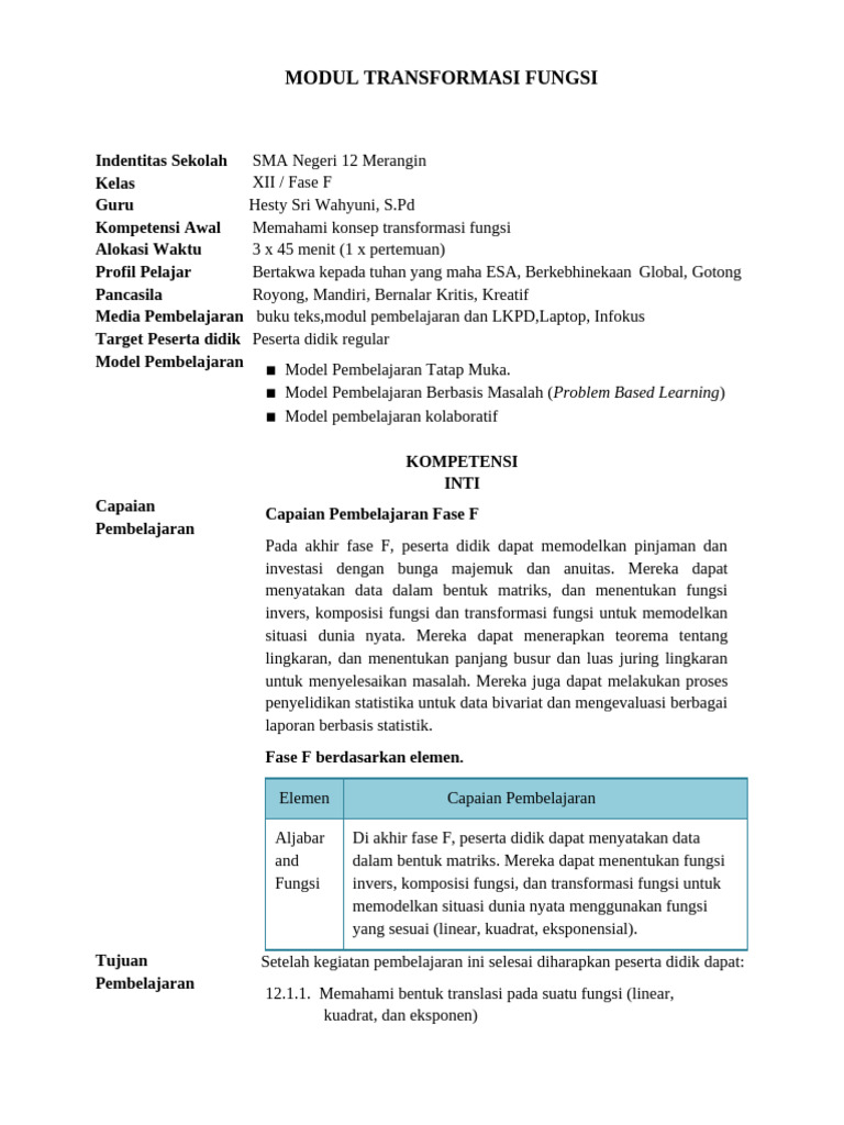 Modul Observasi Transformasi Fungsi | PDF
