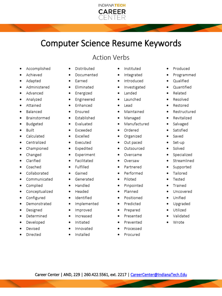 Computer Science Resume Keywords | PDF
