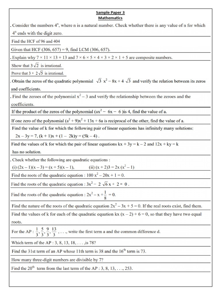 Basic Math Class 10 Test 3 | PDF