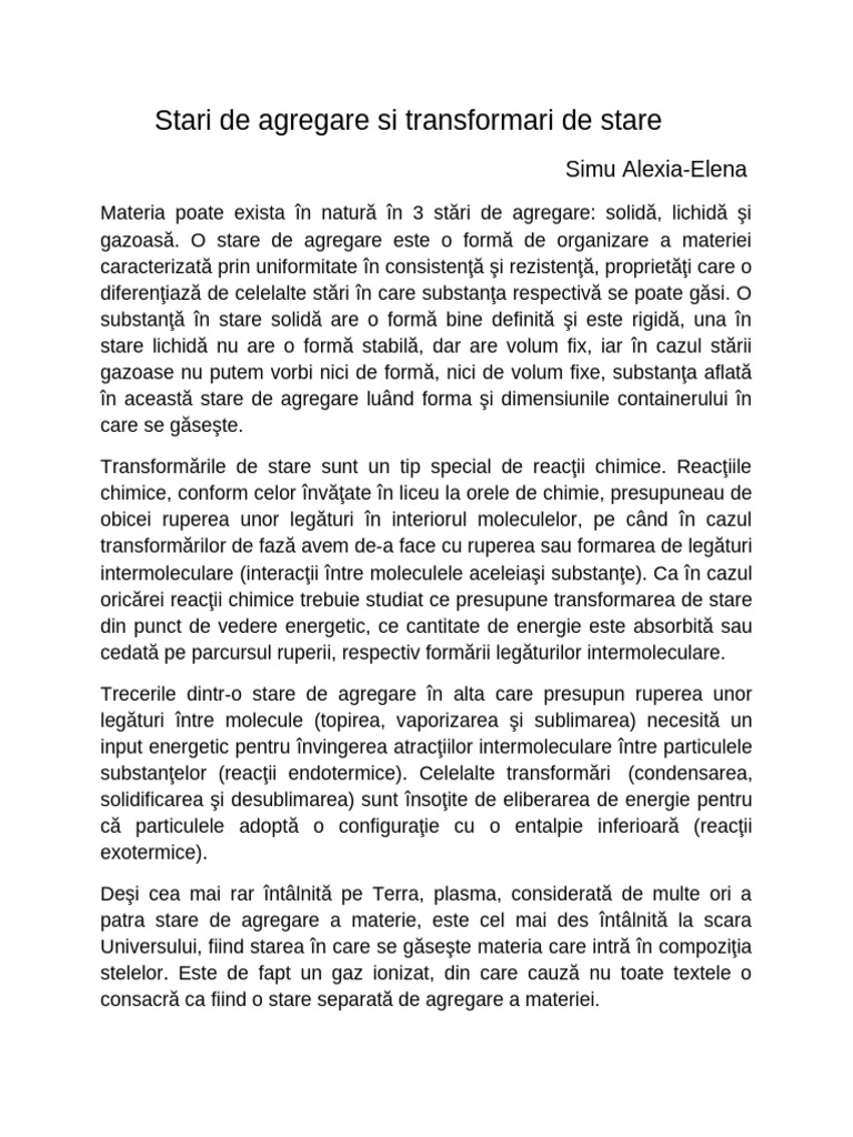 Stari de Agregare Si Transformari de Stare | PDF