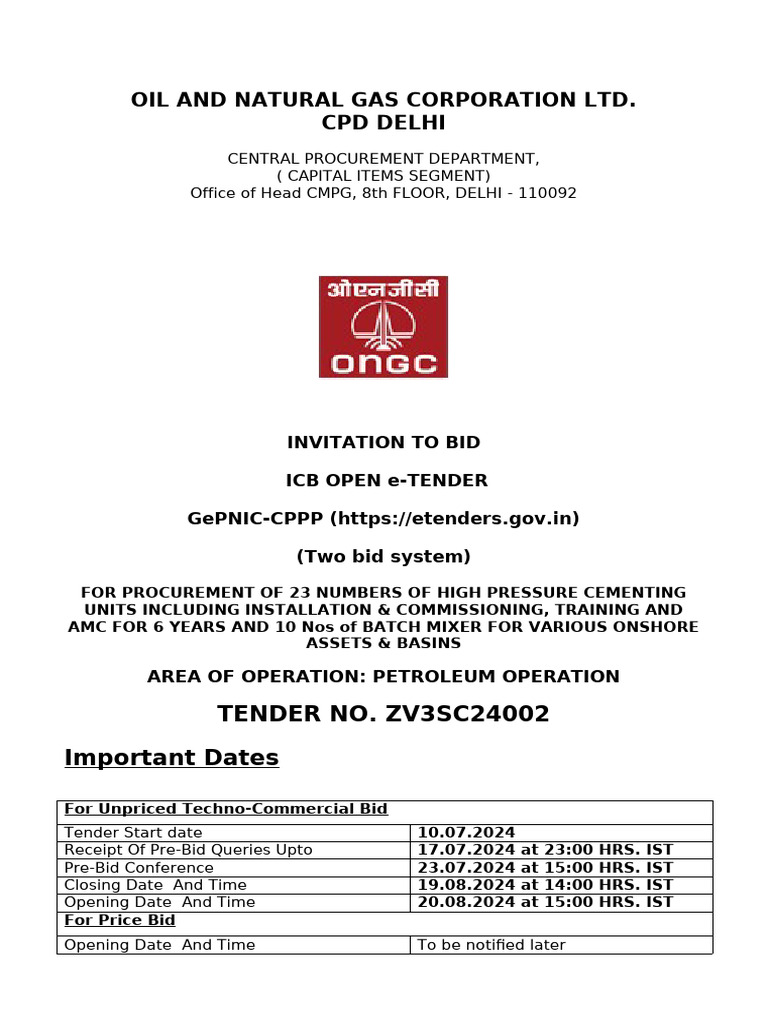 1 Invitation To Bid (NIT) Cementing Unit and Batch Mixer | PDF