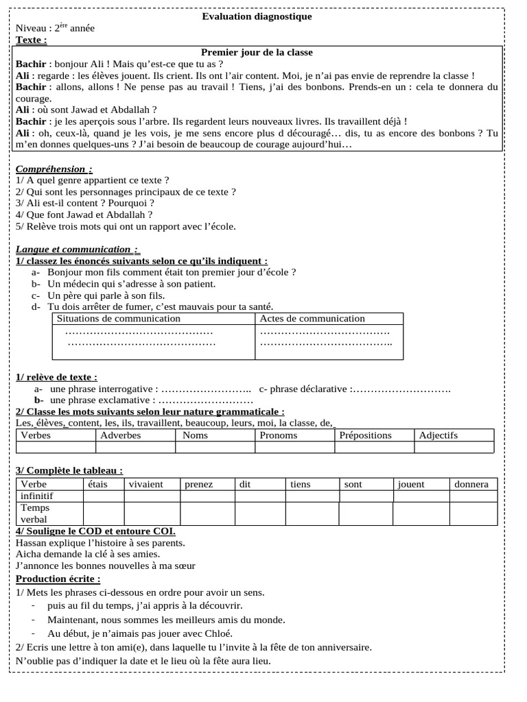 Évaluation Diagnostique .Docx Version 1 | PDF