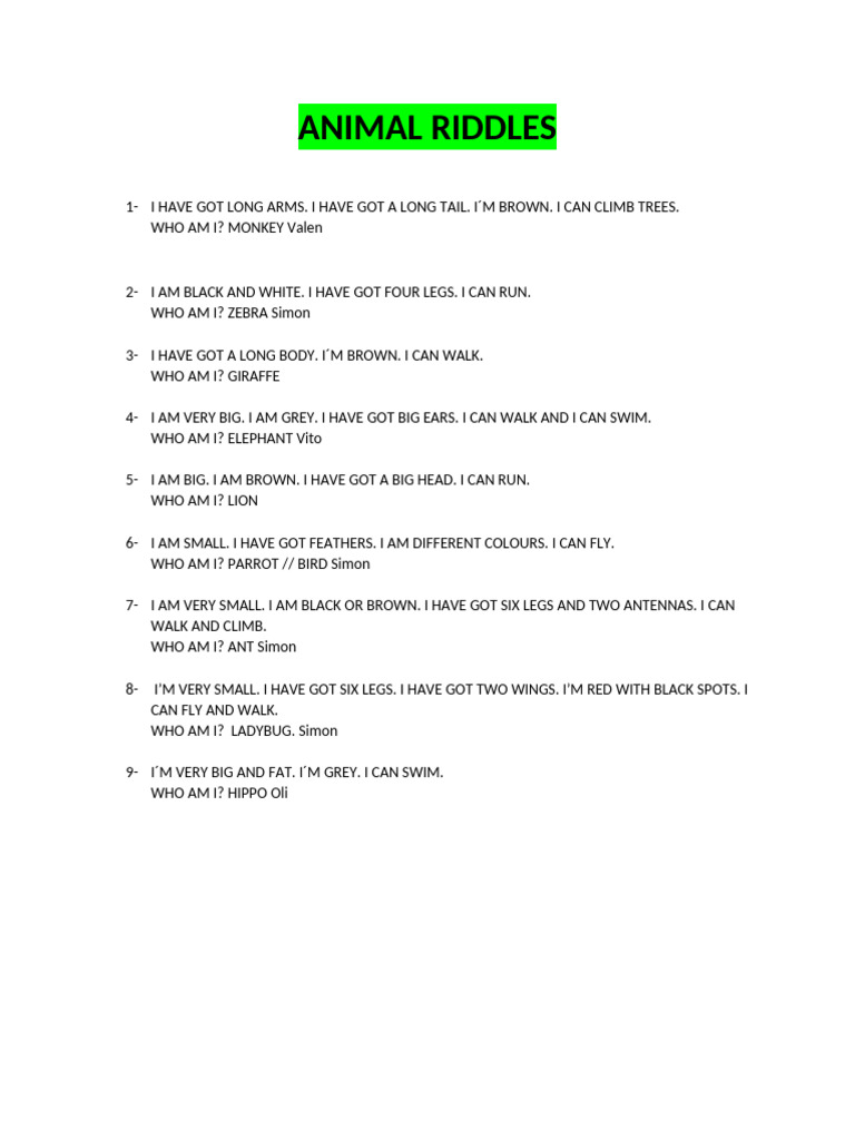 Animal Riddles | PDF