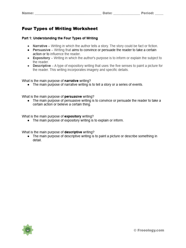 four-types-of-writing-worksheet | PDF