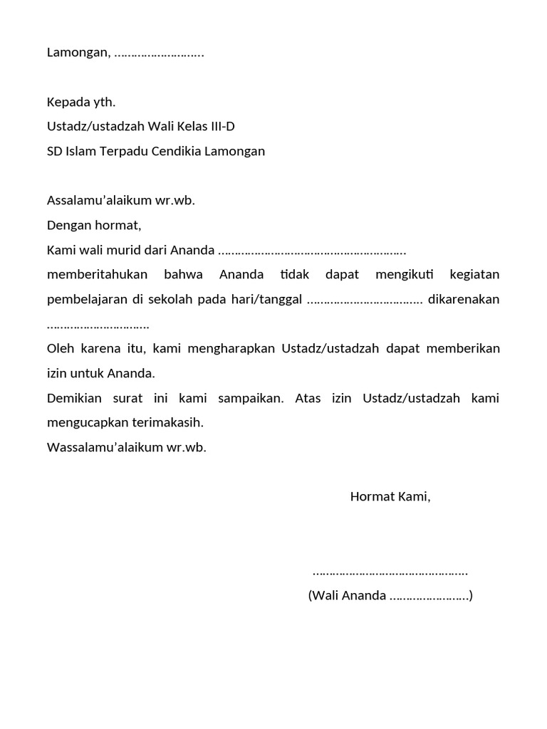 Contoh Surat Izin Siswa | PDF