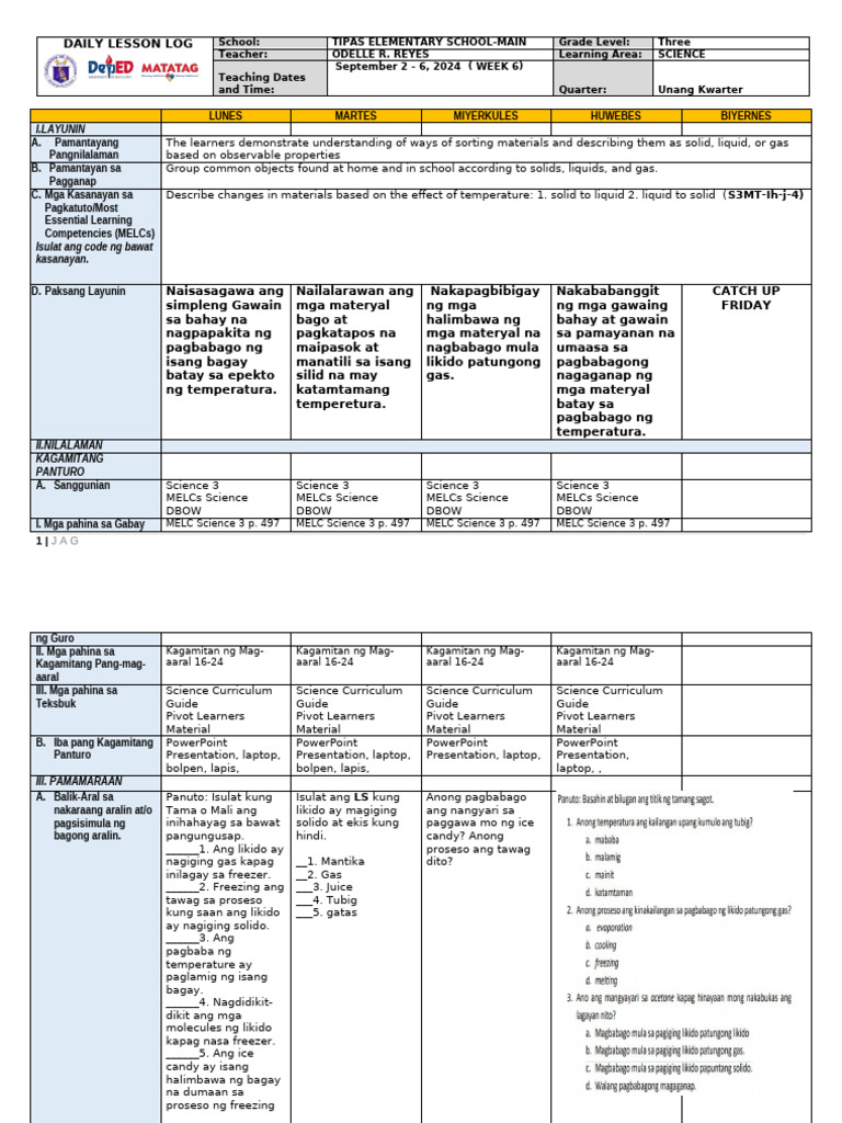 DLL-Science-Quarter-1-Week-6 | PDF