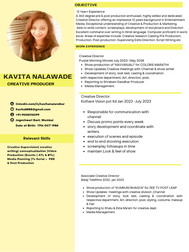 CV Kavita CH | PDF | Career & Growth | Art