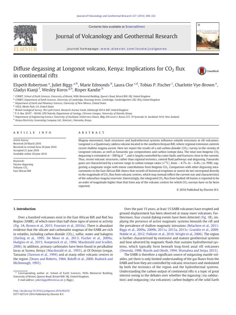 Diffuse Degassing at Longonot Volcano, Kenya - Implications For CO2 ...