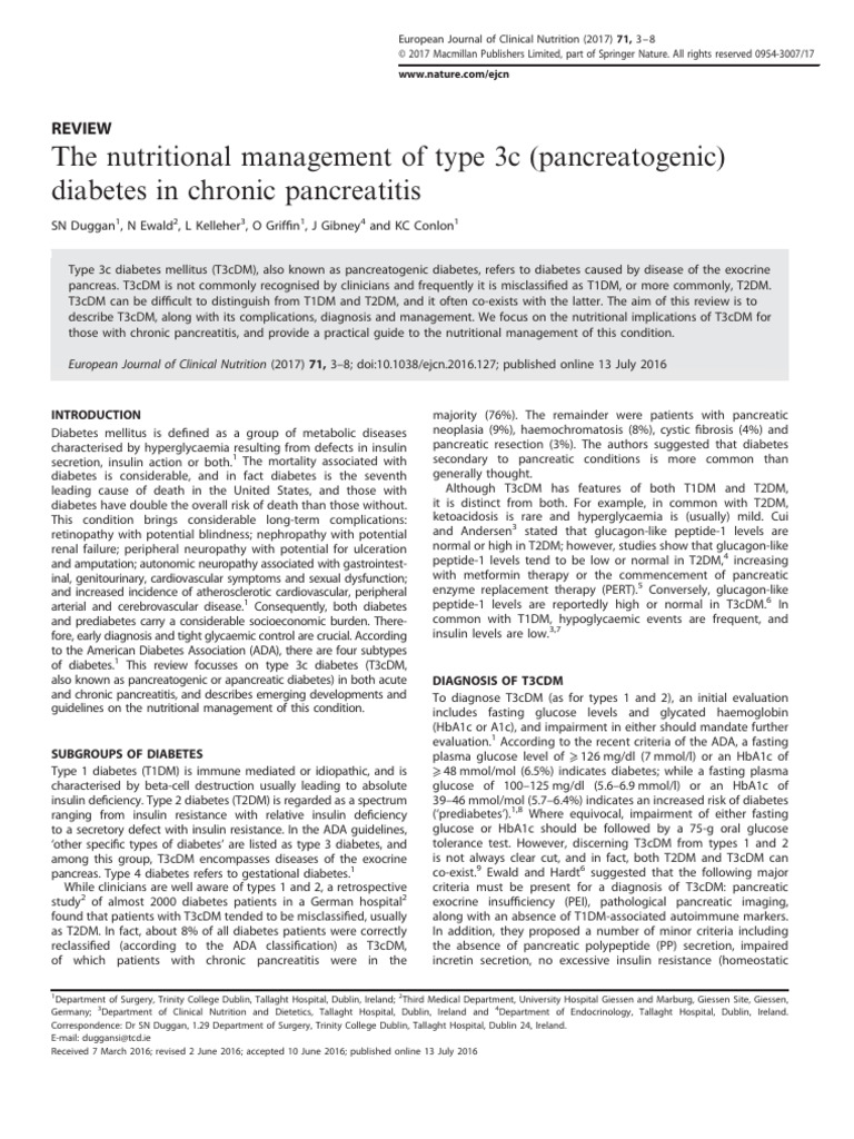 The Nutritional Management of Type 3c (Pancreatogenic) Diabetes in ...