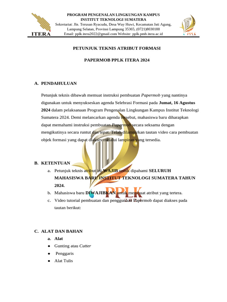 Juknis Papermob PPLK 2024 ITERA | PDF