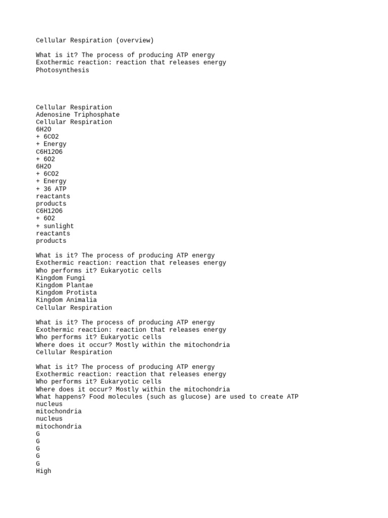 Cellular Respiration Overview | PDF