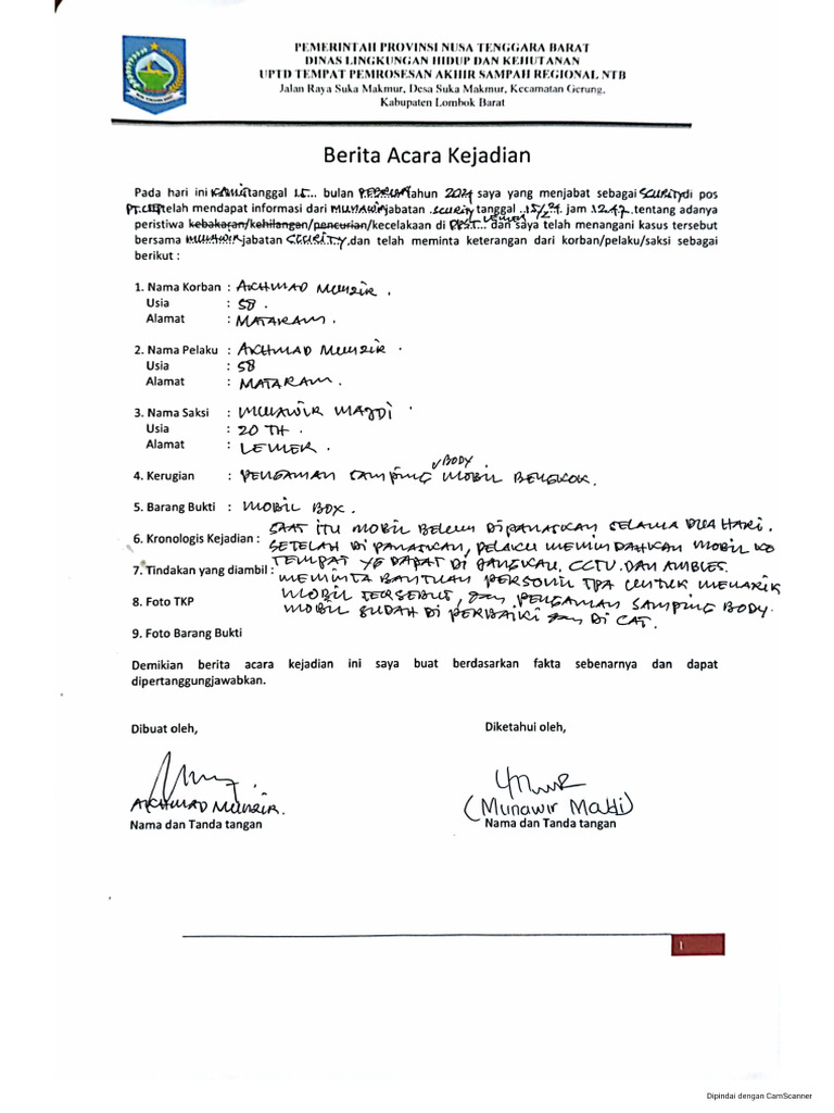 Berita Acara Kejadian | PDF