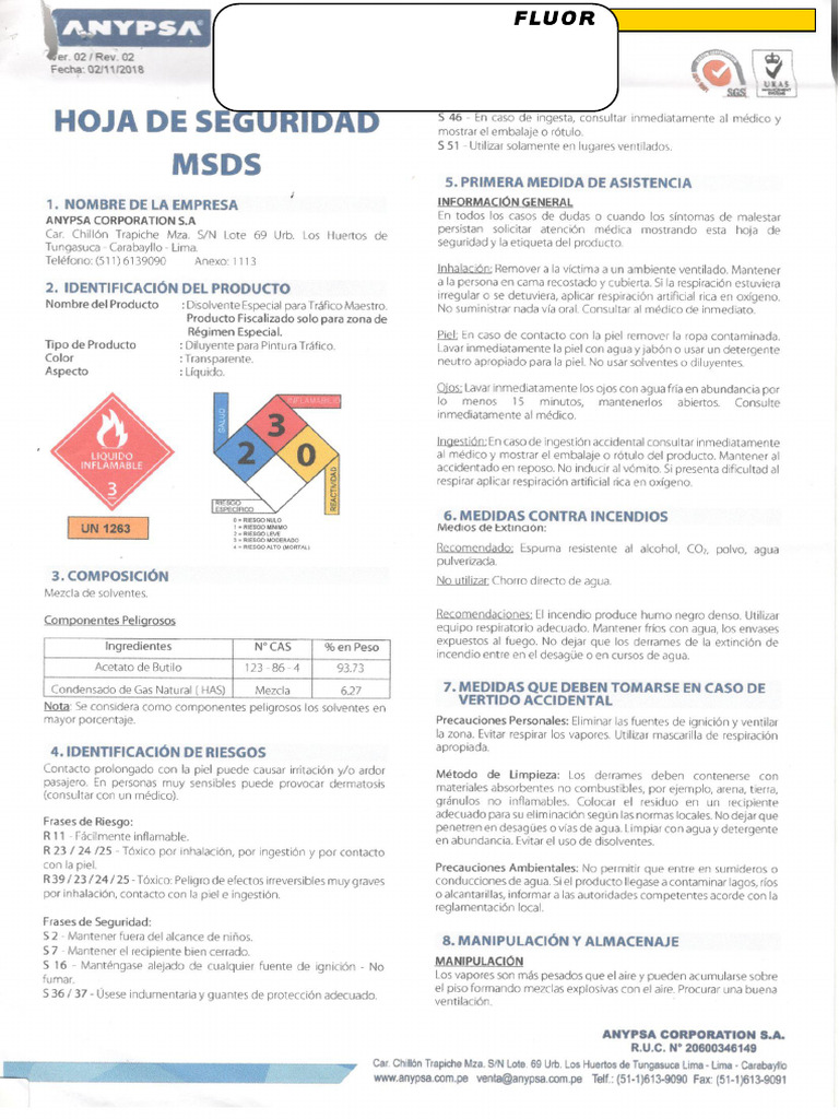 K-CC2-146A-HSE-MSDS-008 - R0 - EA-Diluyente para Pintura Tráfico | PDF