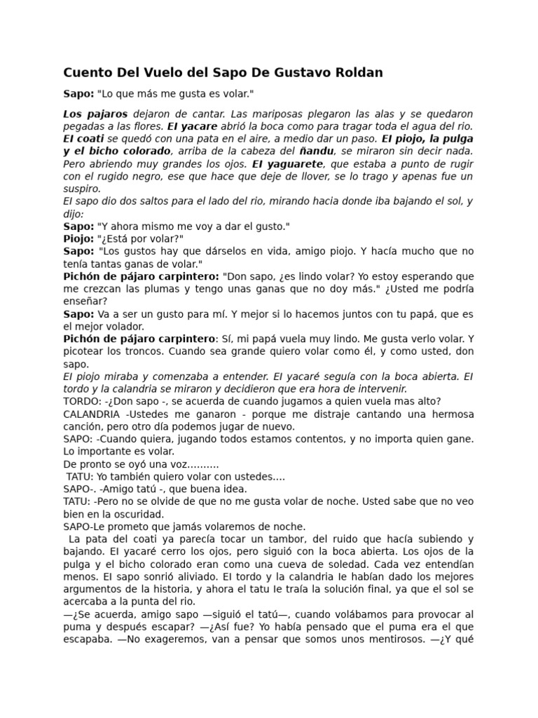 Cuento Del Vuelo Del Sapo De Gustavo Roldan Pdf