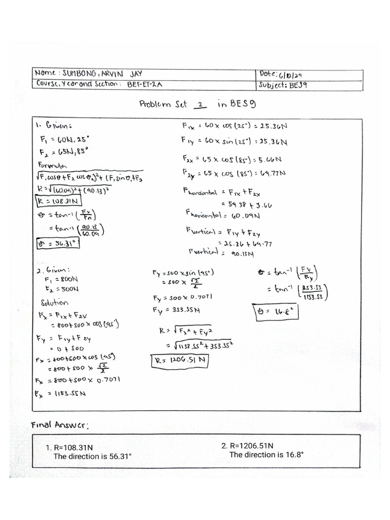 Problem Set 2 in Engineering Mechanics | PDF