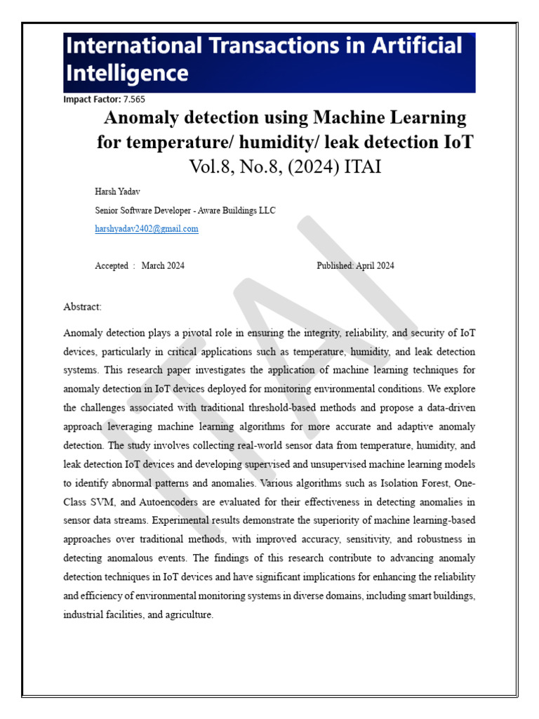 Anomaly Detection Using Machine Learning For Temperature, Humidity ...