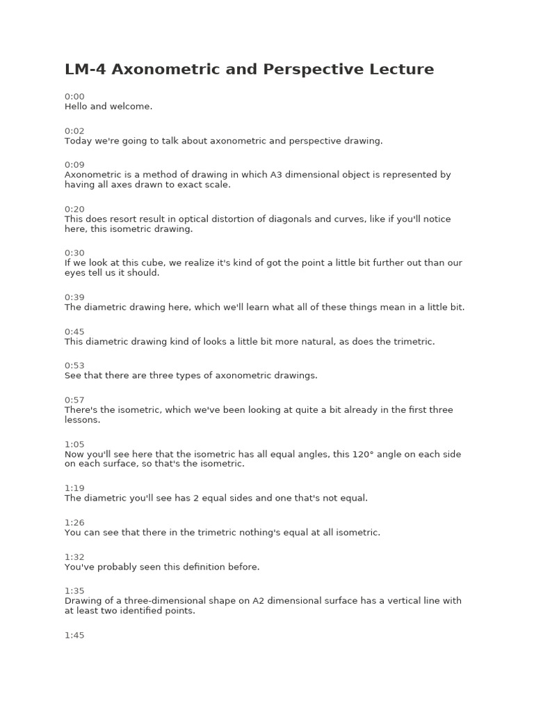 AEM 195 - AutoCAD - LM-4 Axonometric and Perspective-Lecture Transcripts English | PDF