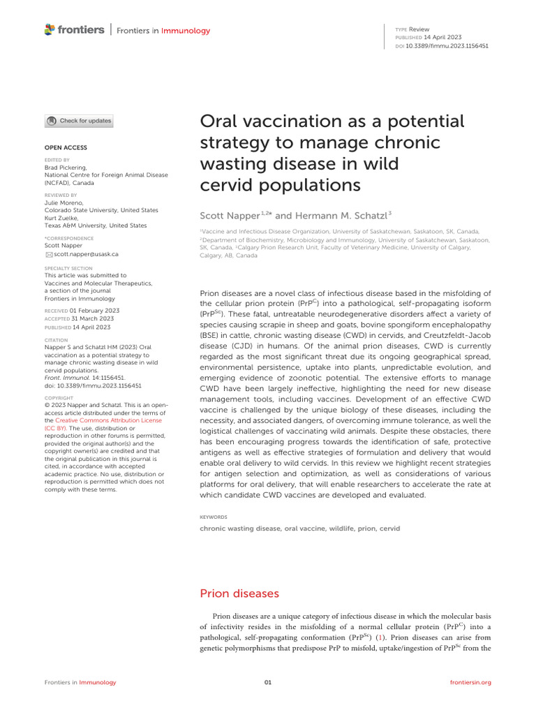Oral Vaccination As A Potential Strategy To Manage Chronic Wasting ...