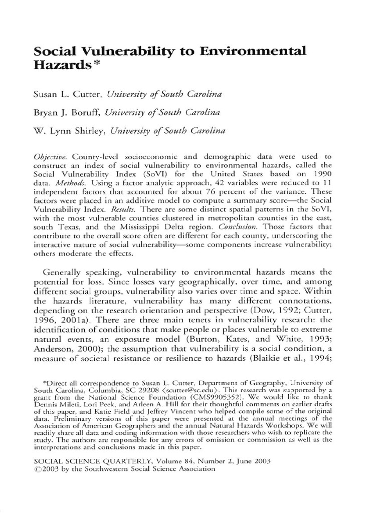 Cutter. Social Vulnerability, 2013 | PDF