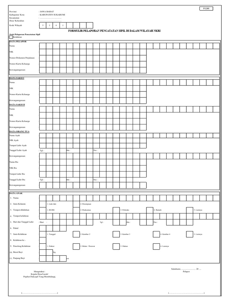 Formulir Pelaporan Pencatatan Sipil Di Dalam Wilayah Nkri | PDF