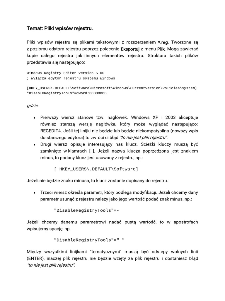 Temat: Pliki Wpisów Rejestru | PDF